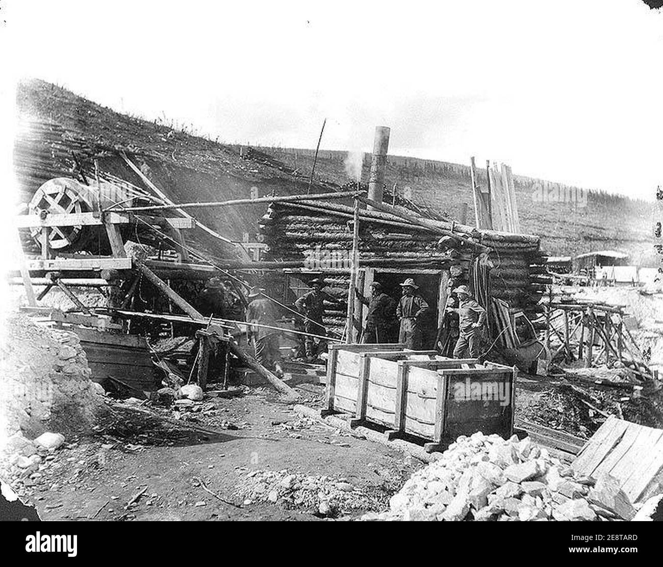 Miners in front of Magaw and Andrew's boiler house, May 21, 1900 ...
