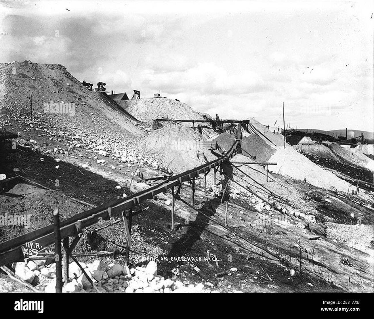 Mining operation with sluice on Cheechako Hill, Yukon Territory, ca ...