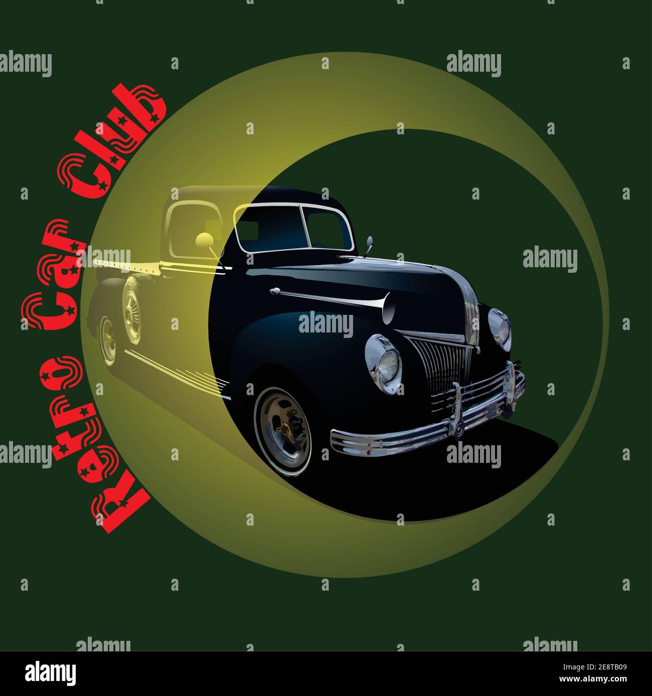 Retro car club background with classic black automobile vector ...