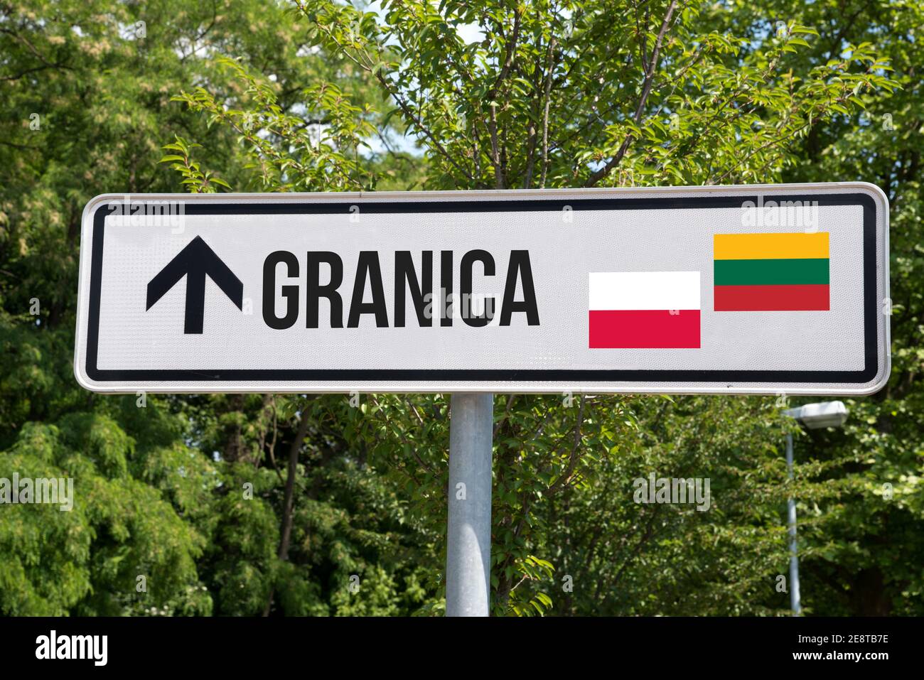 A road sign and border between Poland and Lithuania Stock Photo - Alamy