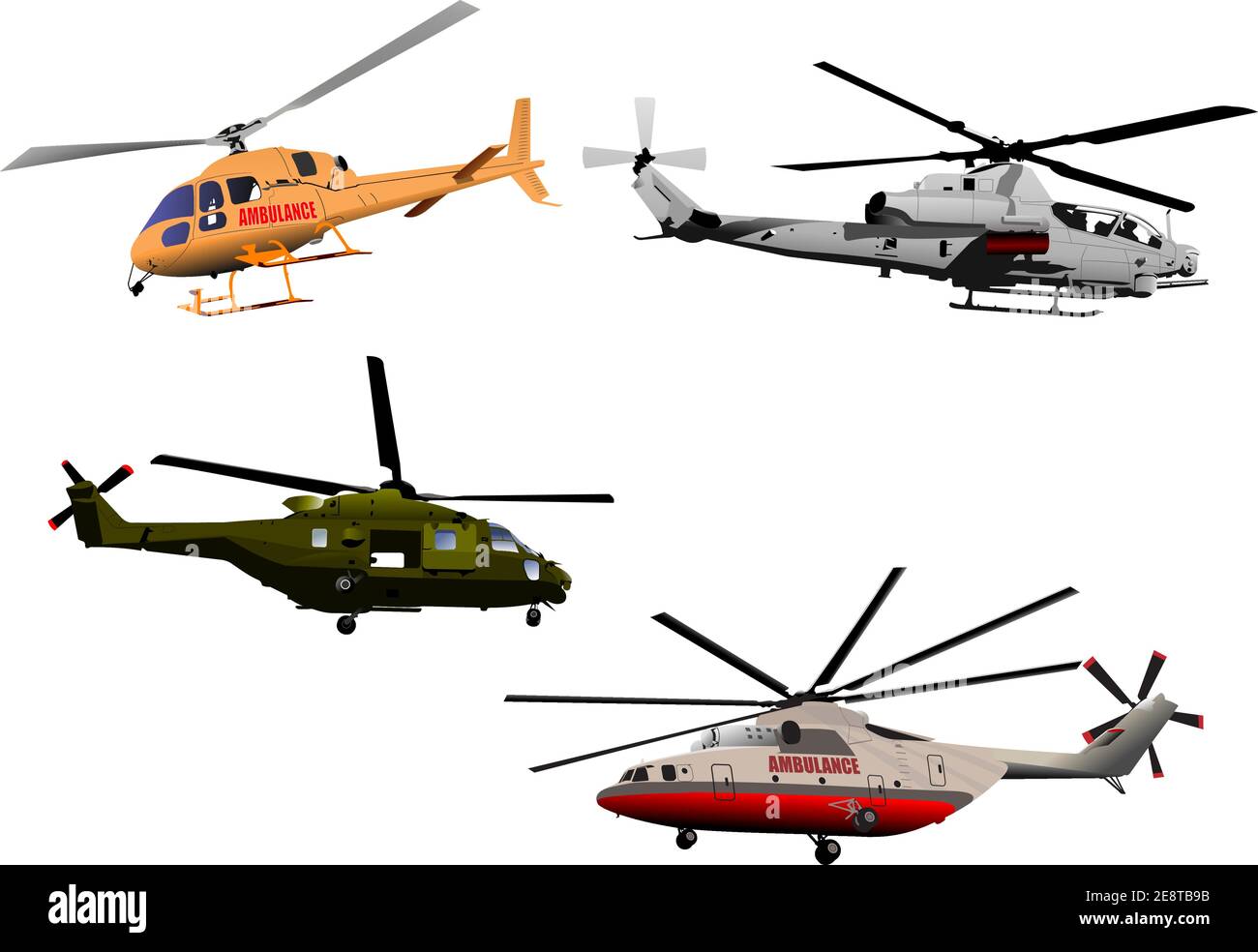 Four Ambulance or army helicopter. Vector 3d illustration Stock Vector ...