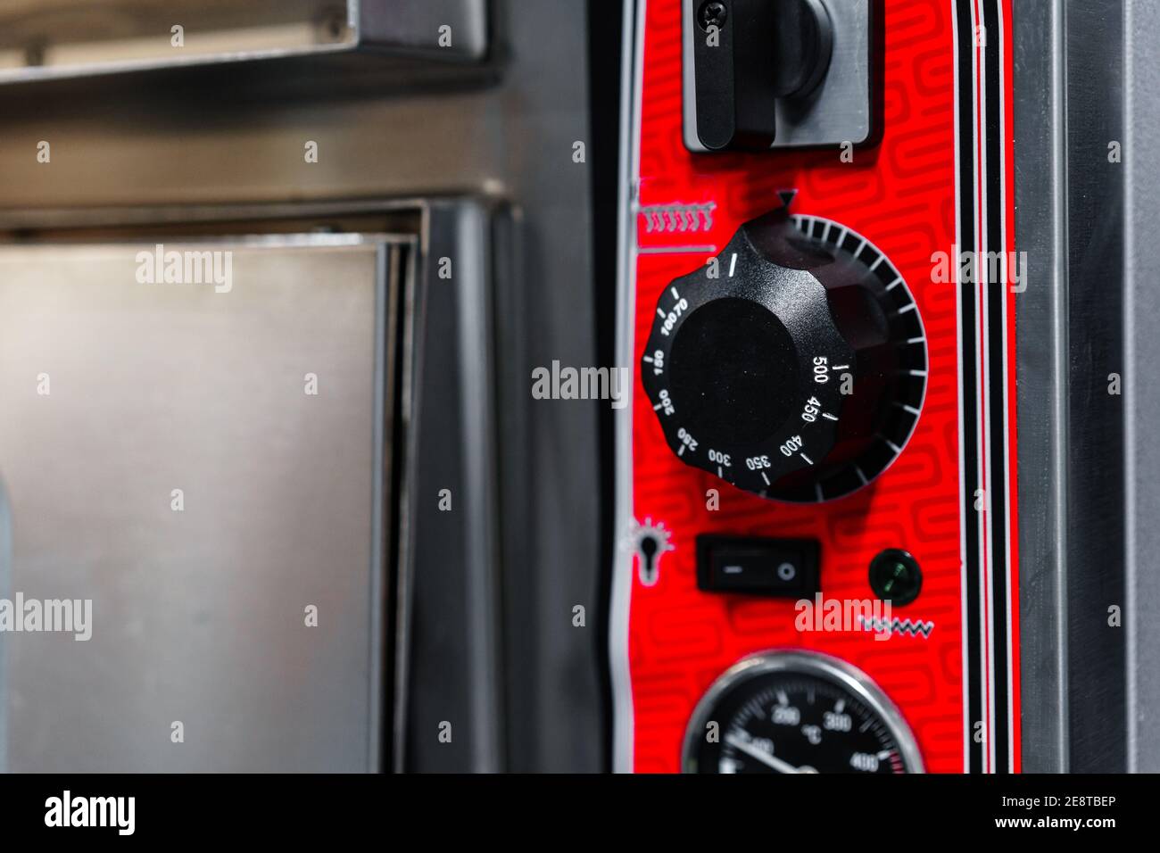 Commercial kitchen appliance temperature controls close up Stock Photo ...
