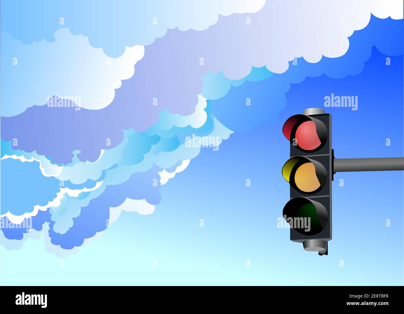 Traffic lights on sky background. Red signal. Yellow signal. Green ...