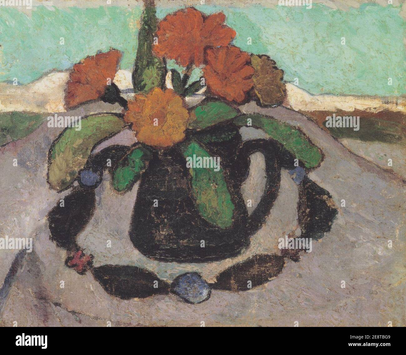 Modersohn-Becker - Stillleben mit Ringelrosen vor Landschaft Stock ...