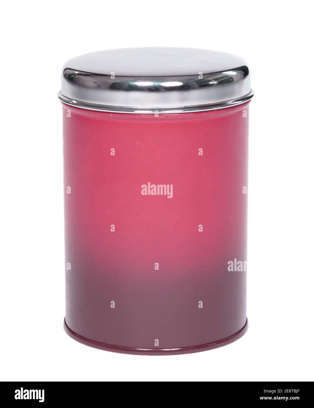 Old pink tin can, isolated on white background Stock Photo - Alamy