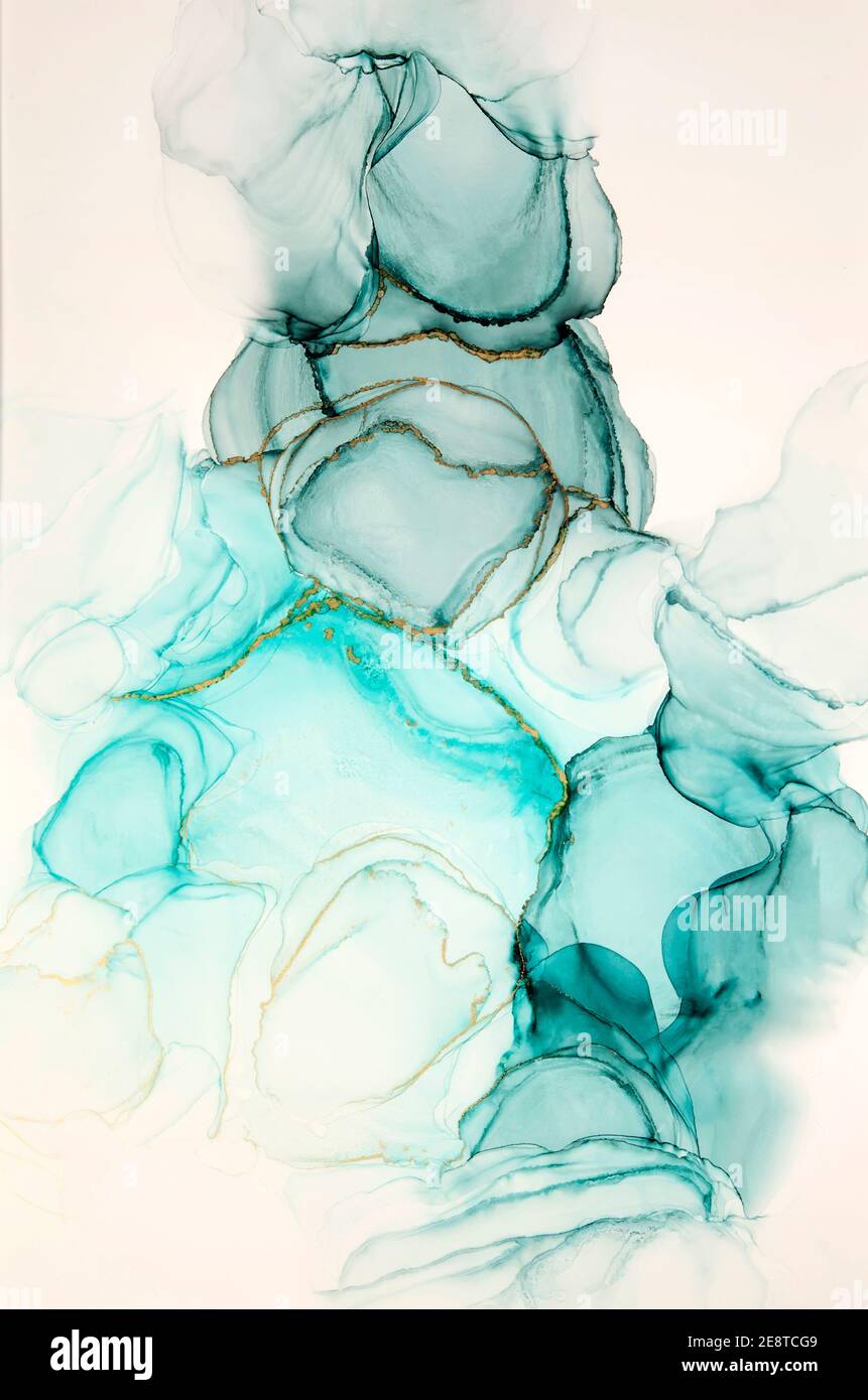 Abstract alcohol ink art drawing in blue and grey background Stock ...