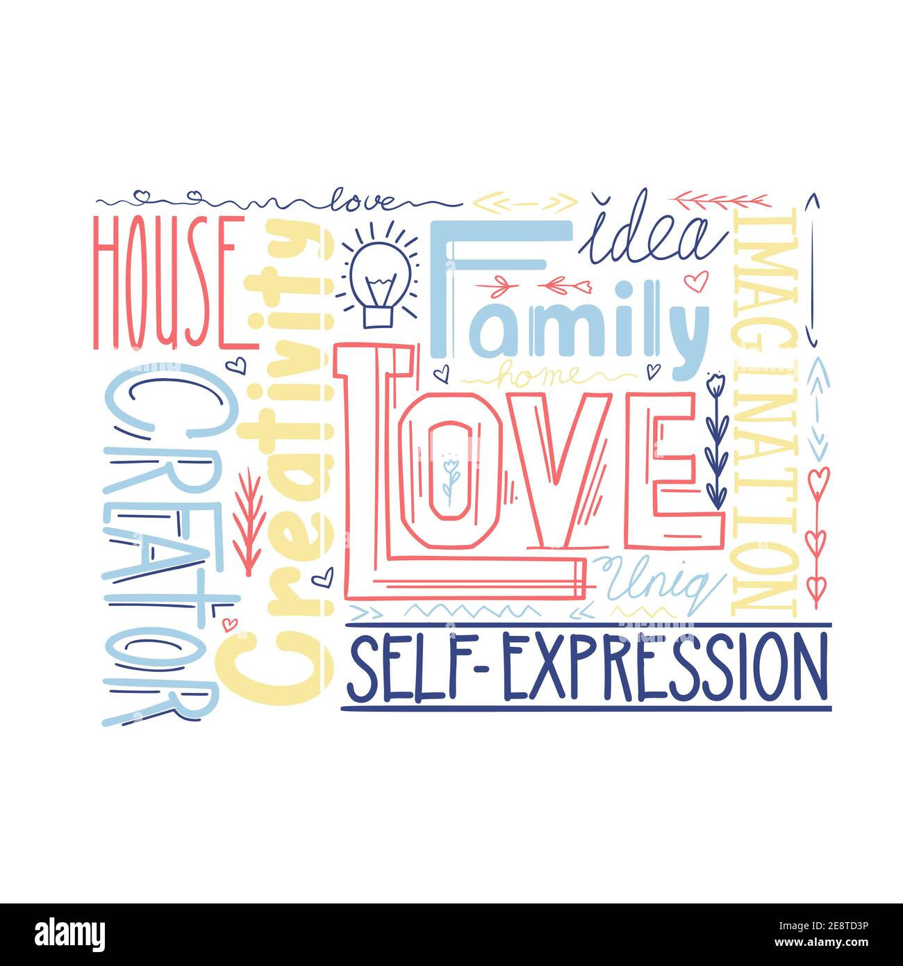 Lettering composition of different words. Human life values. Family ...