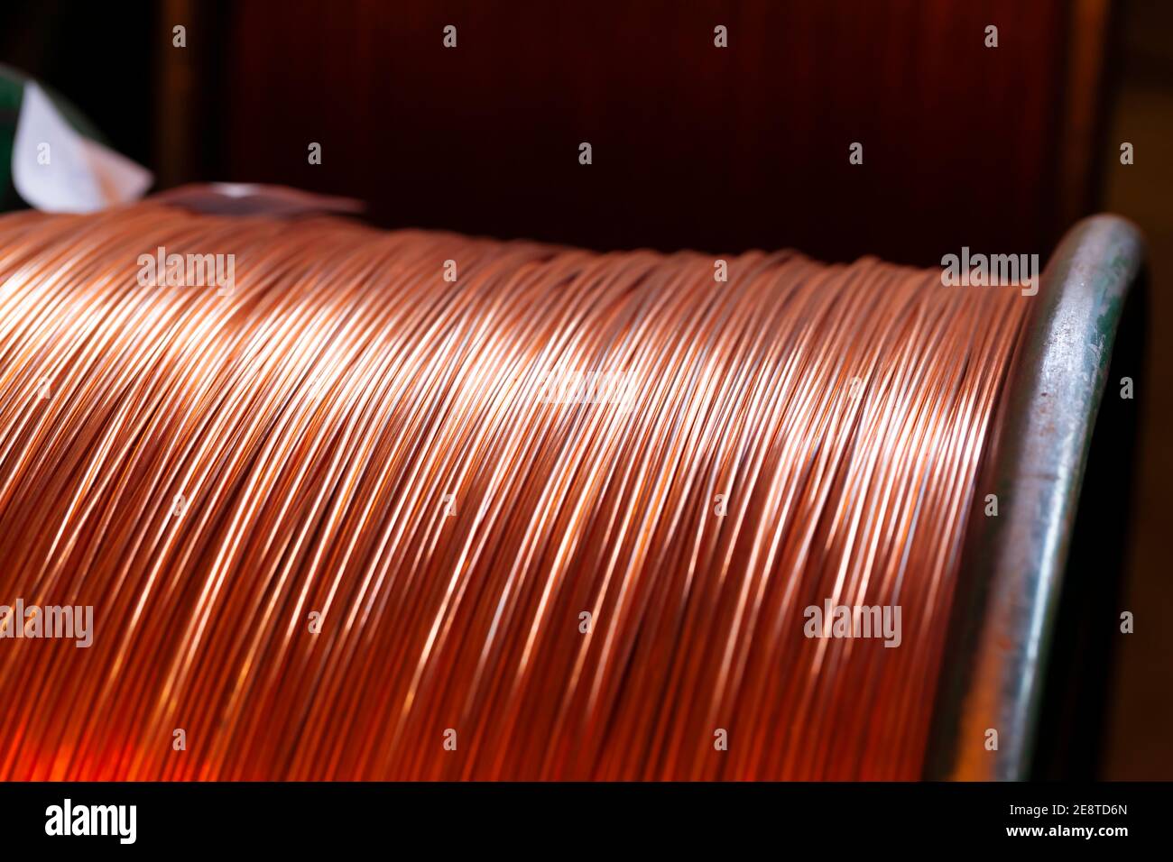 Copper wire reels in cable factory close up Stock Photo - Alamy