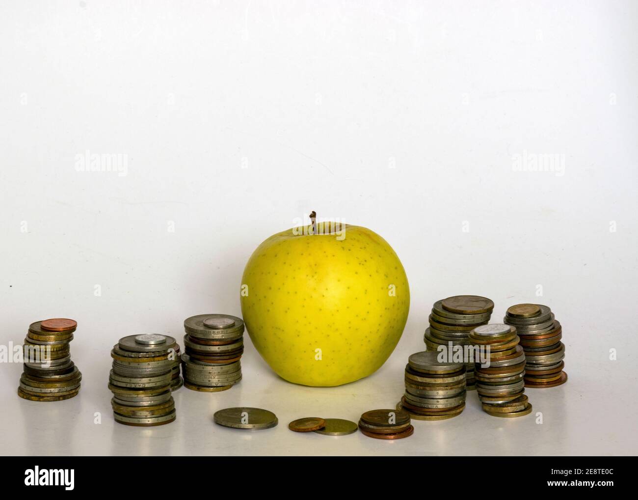 photo with different shapes, countries and old metal coin values ...
