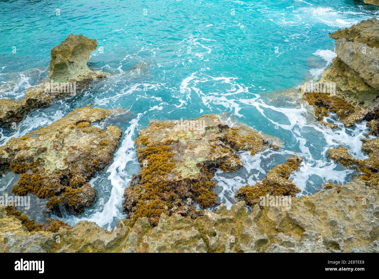 Atlantic ocean coast landscape. Aerial view of the Caribbean sea and ...
