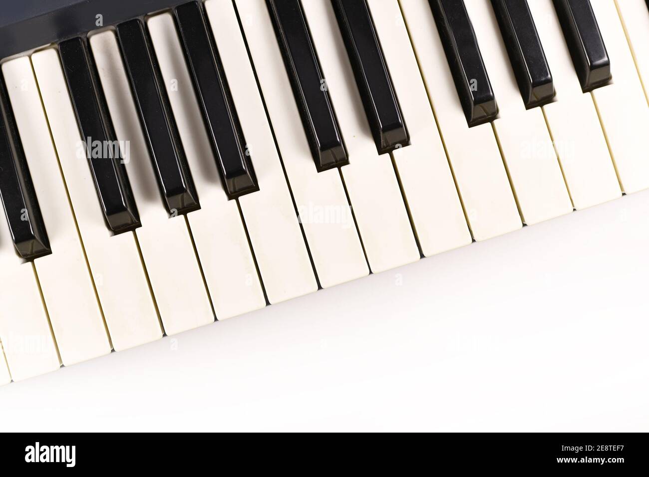 Black and white keys of electric keyboard piano with empty copy space ...