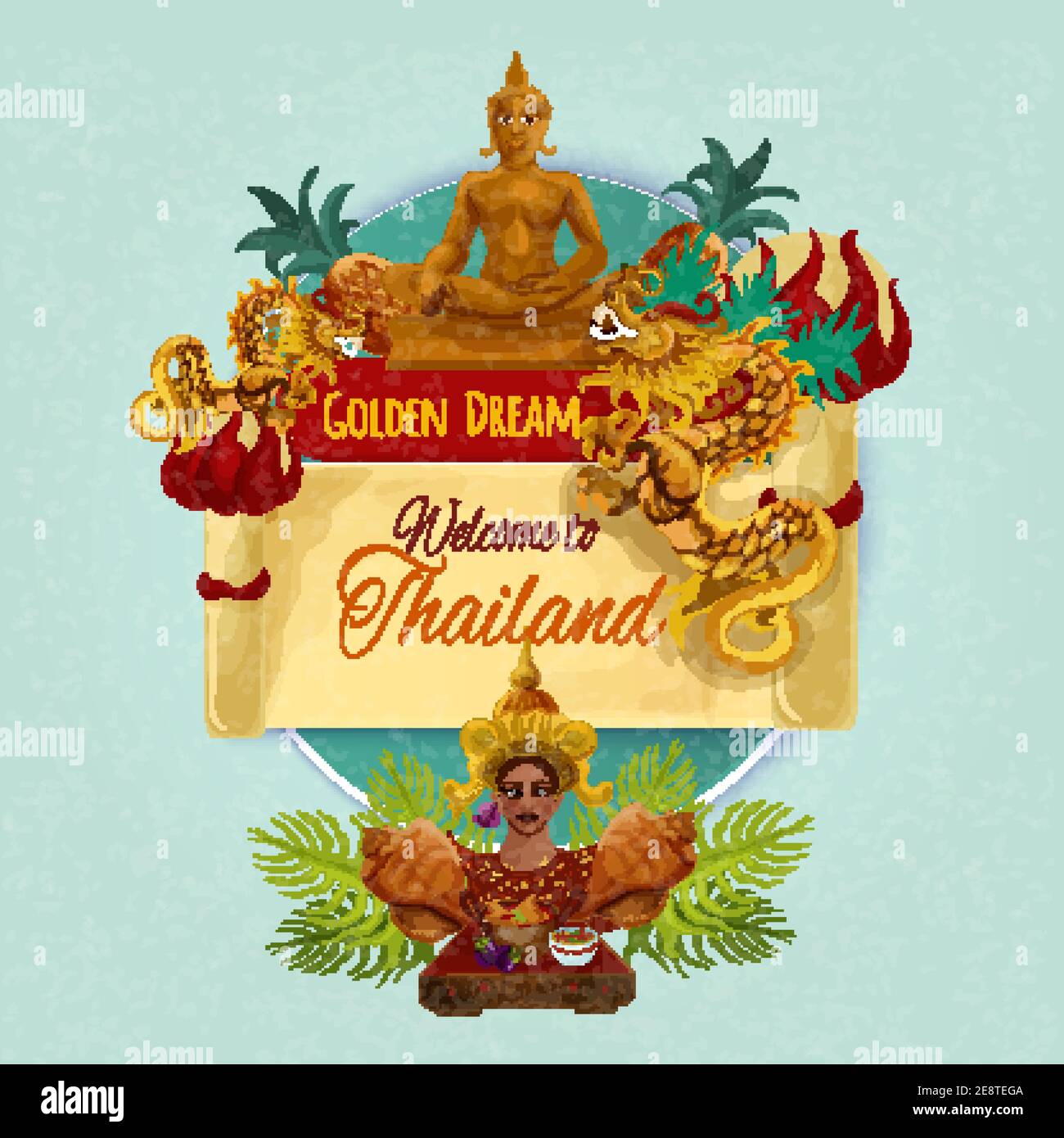 Welcome thailand promo poster with cartoon touristic symbols vector ...