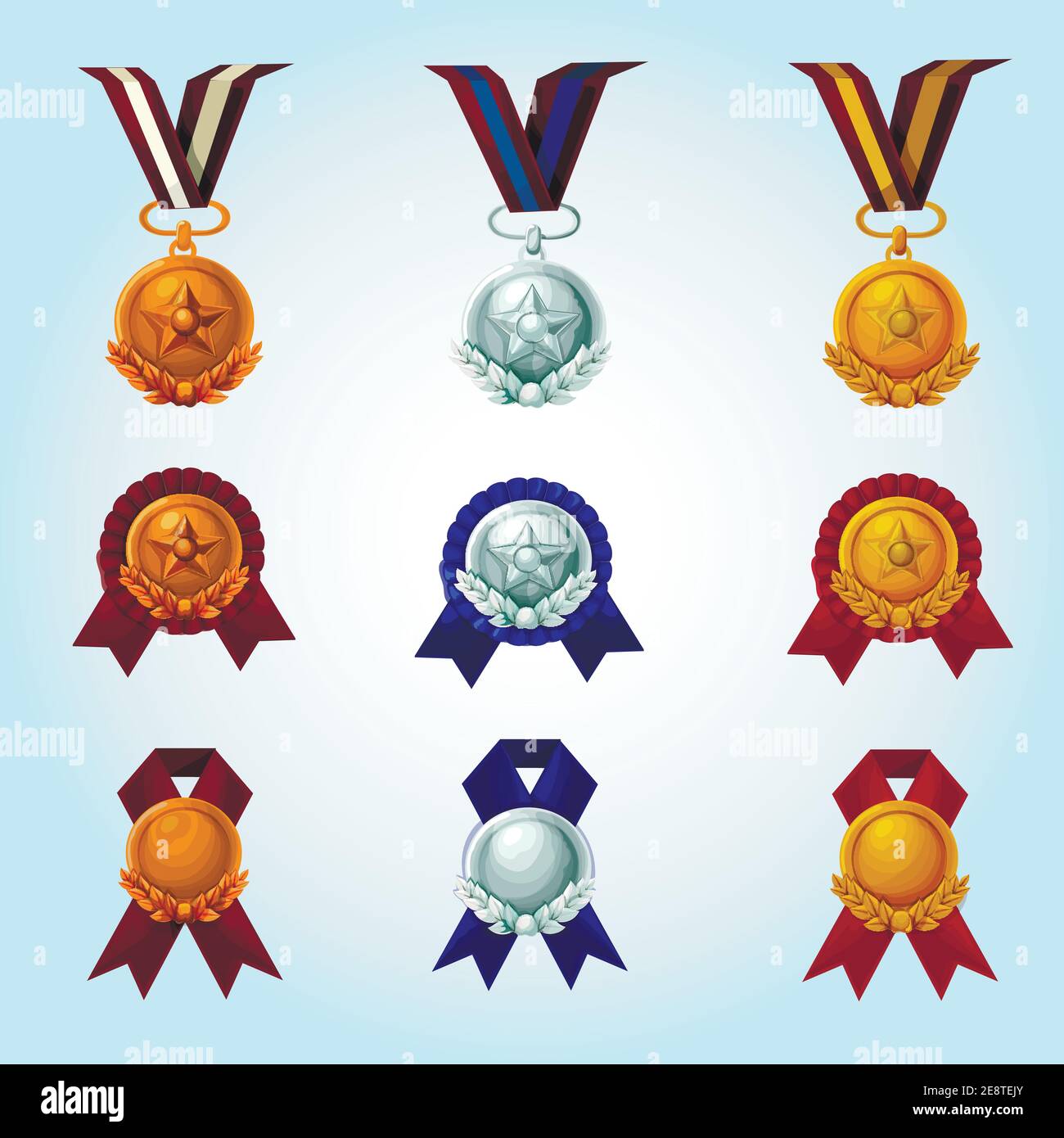Medals and winner awards cartoon emblems set isolated vector ...