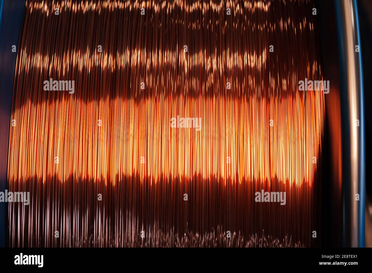 Copper wire reels in cable factory close up Stock Photo - Alamy