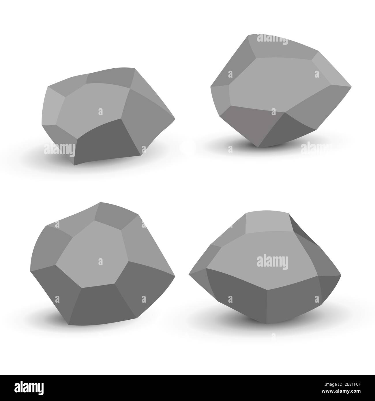 Cartoon stones. Rock stone isometric set. Granite grey boulders ...