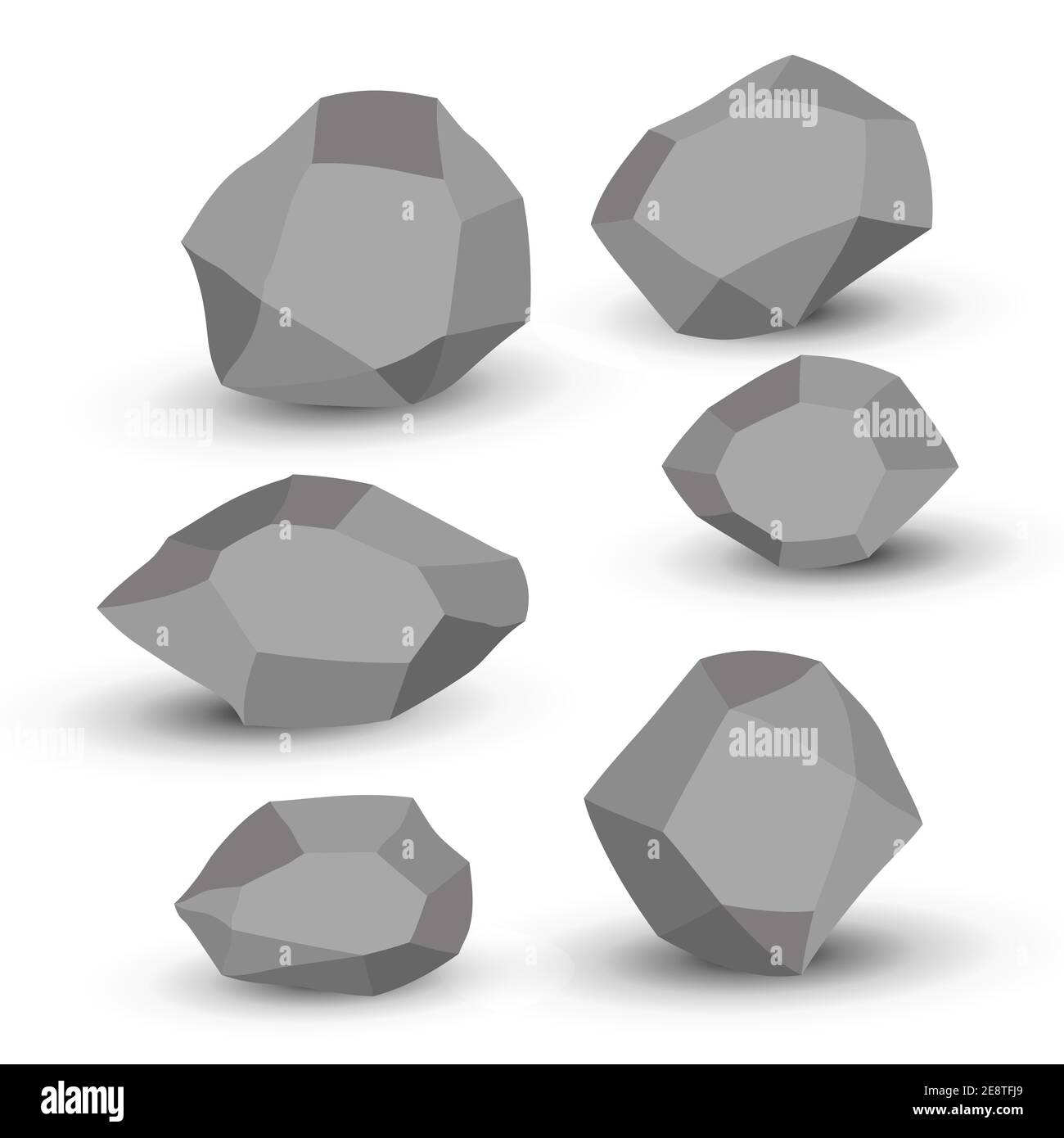 Cartoon stones. Rock stone isometric set. Granite grey boulders ...