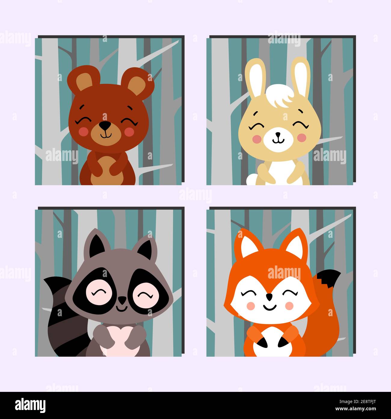 Little forest animals, four children's pictures to decorate Stock ...
