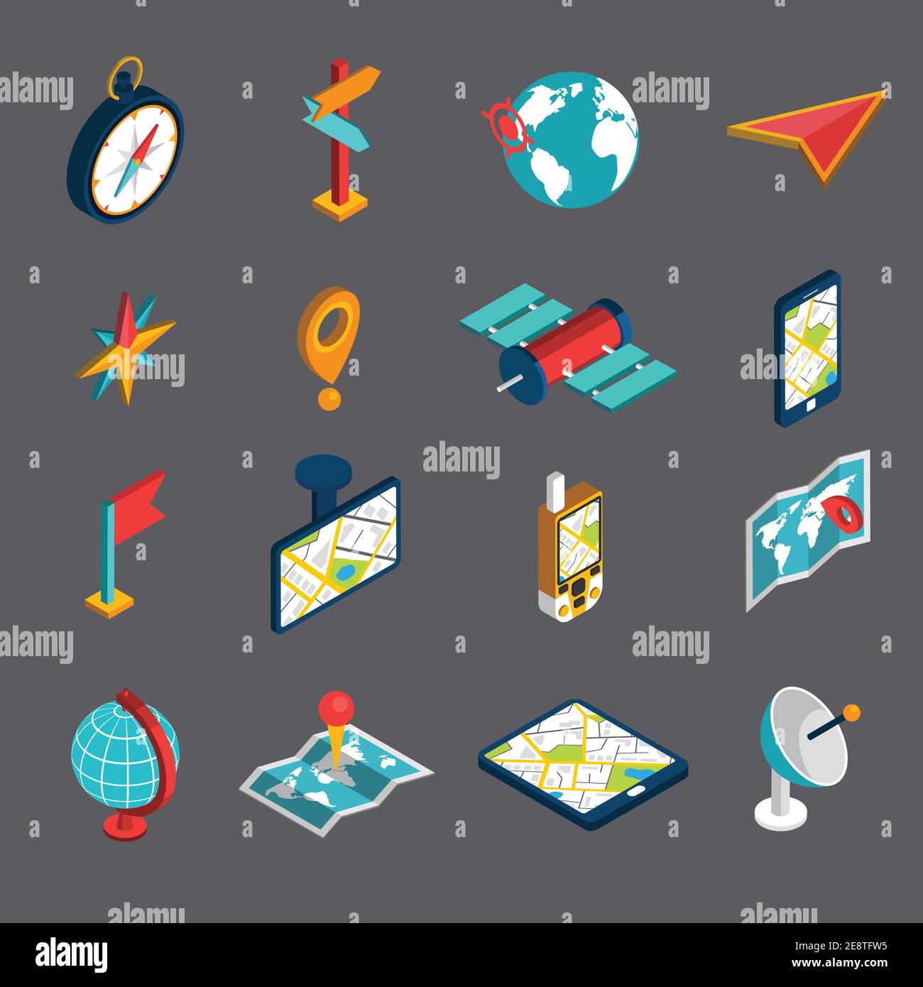 Navigation methods tools accessories and symbol isometric icon set ...
