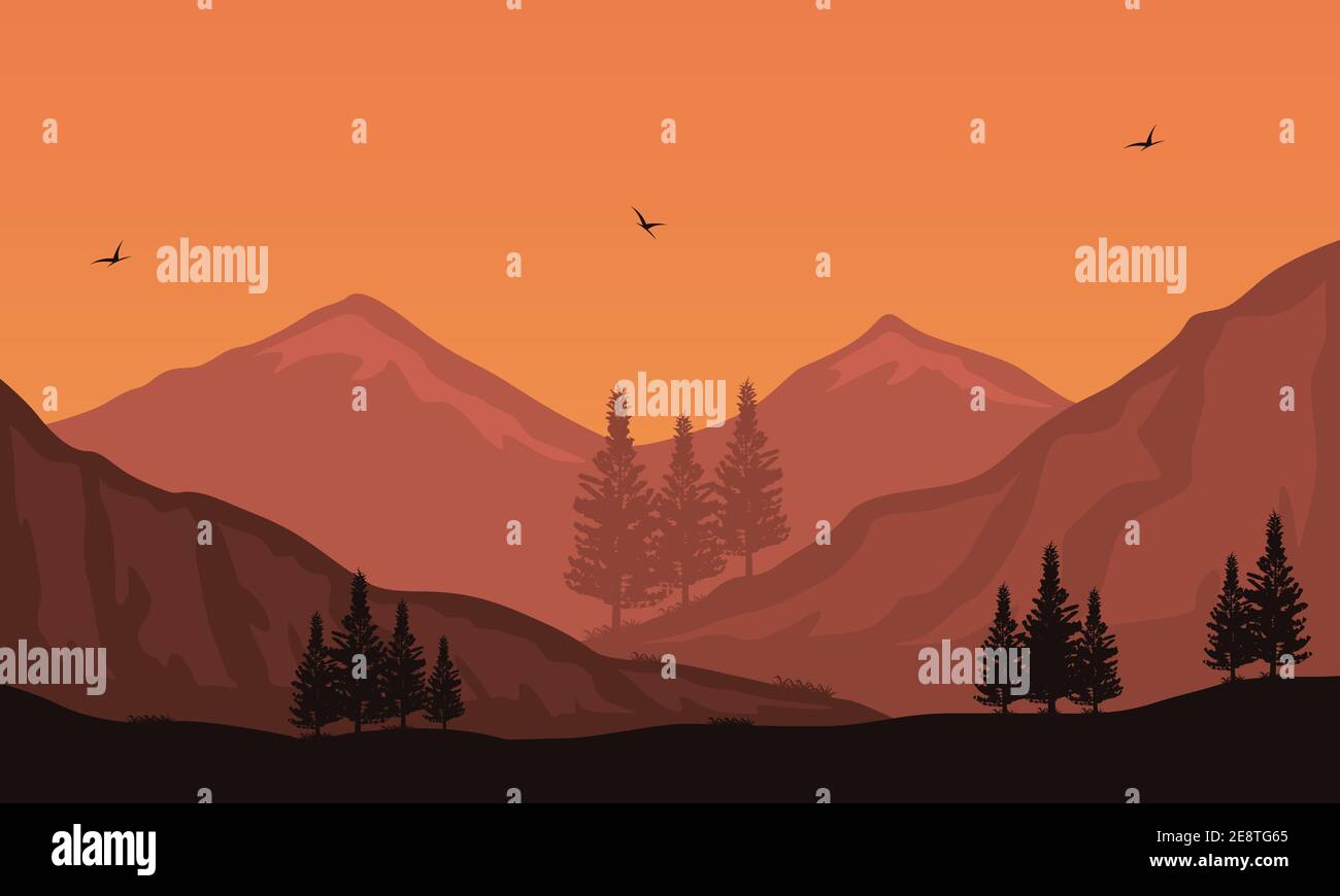 Amazing nature scenery at twilight in the afternoon. Vector ...