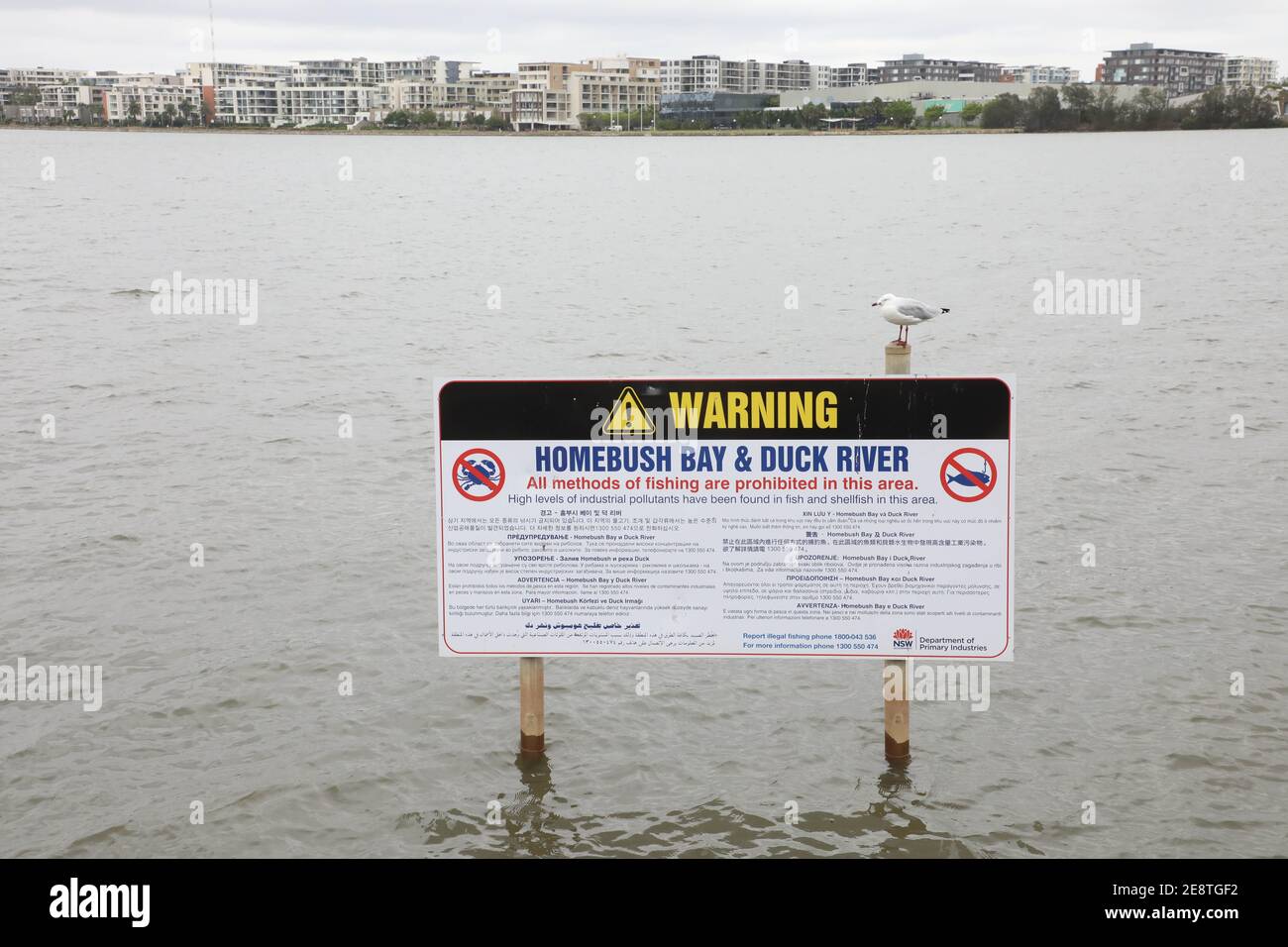 Homebush Bay & Duck River sign viewed from the foreshore at Rhodes ...