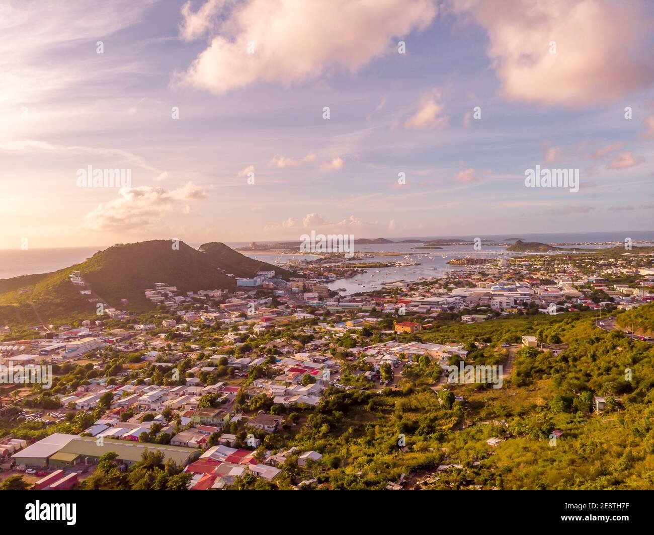 The Caribbean island of St.Maarten landscape and Cityscape. The French ...
