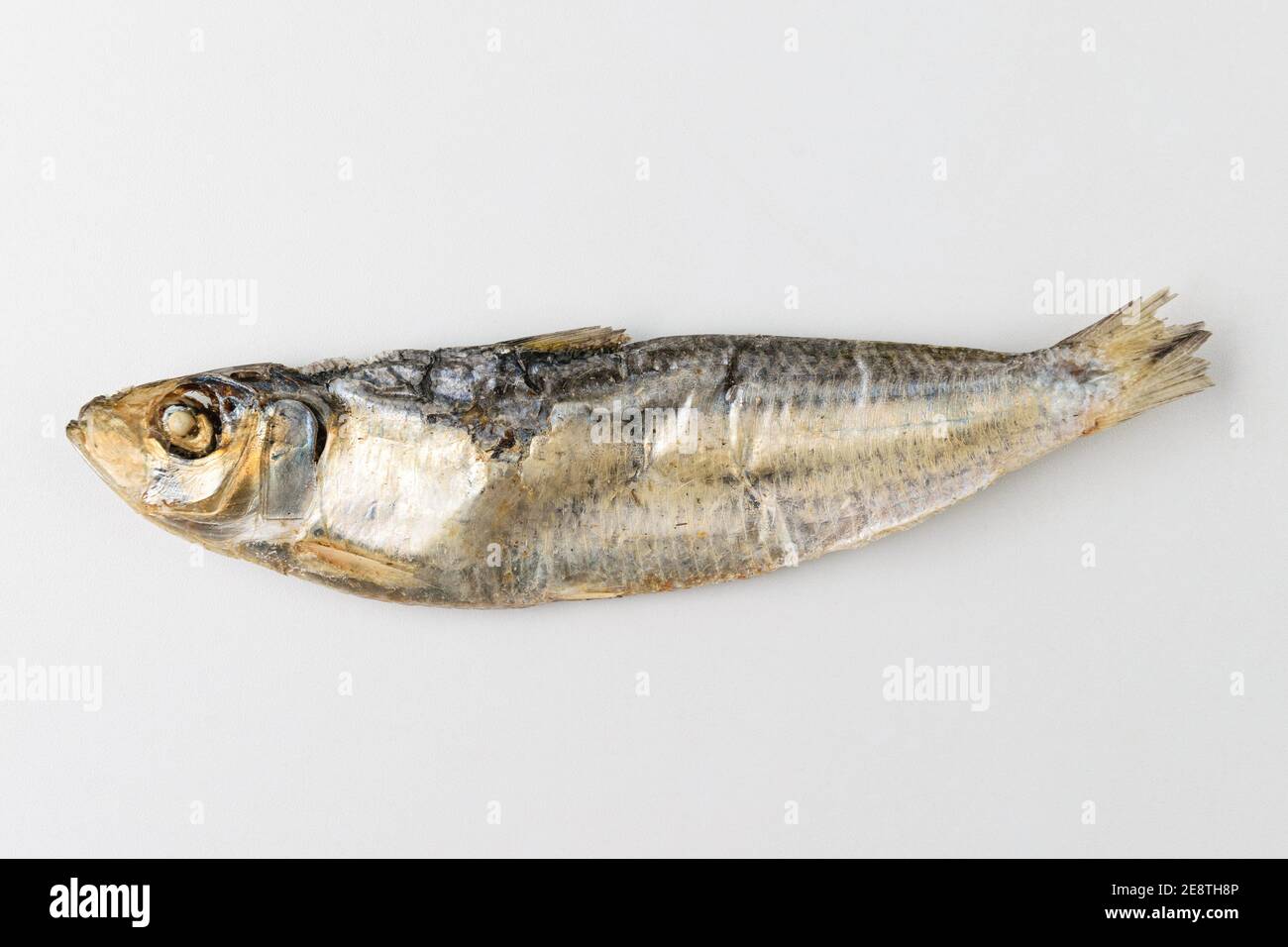 Dried herring on white background Stock Photo - Alamy