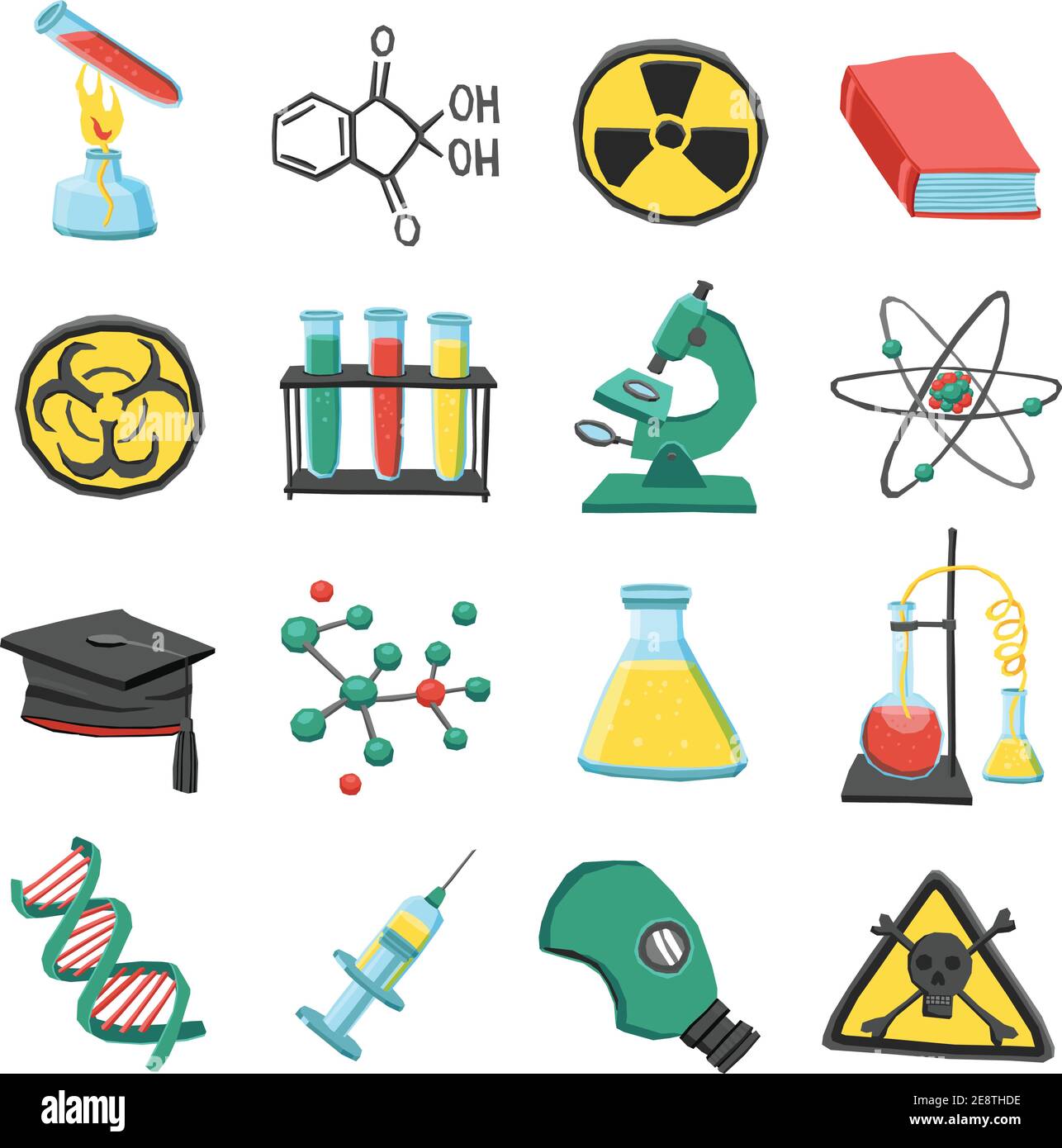 Laboratory chemistry science education icons set isolated vector ...