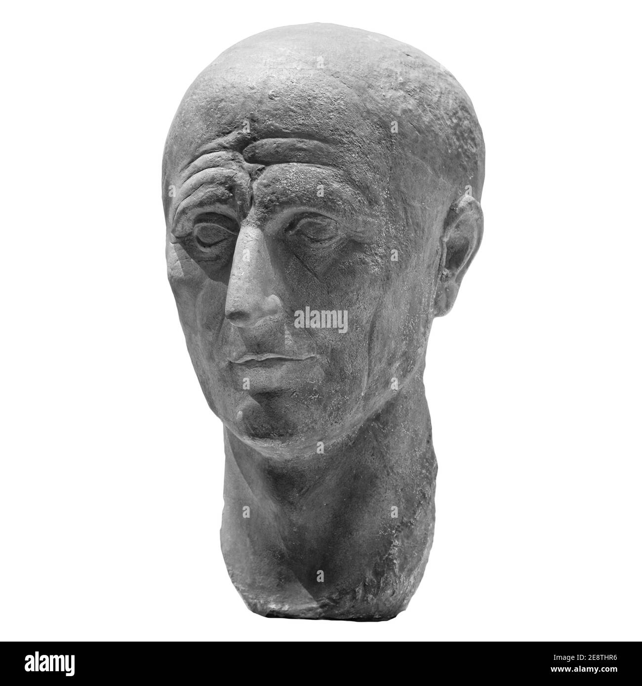 Head detail of the ancient man sculpture. Stone face isolated on white ...