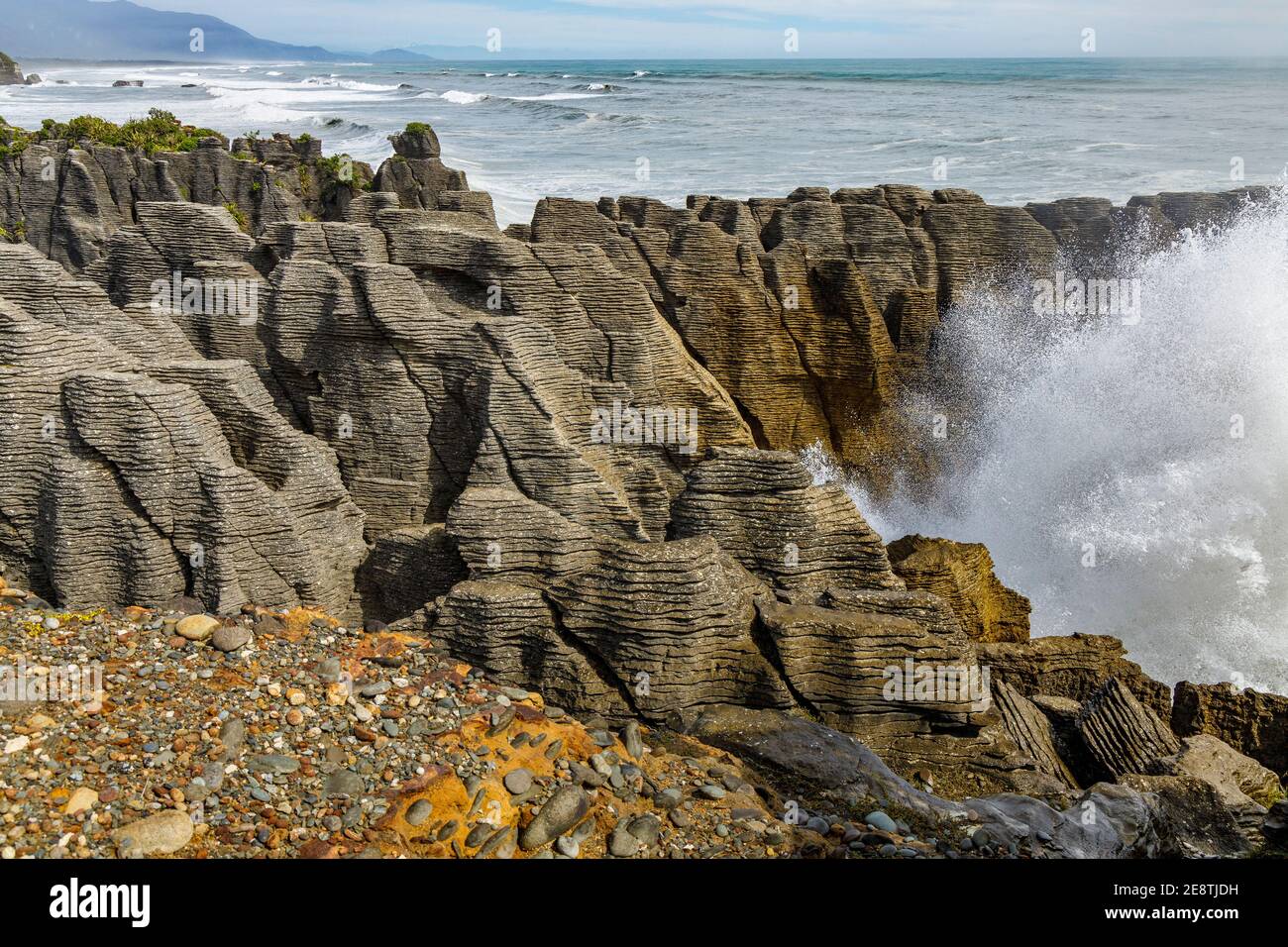 Pancake Rocks at Punakaiki, South Island, New Zealand. The heavily ...