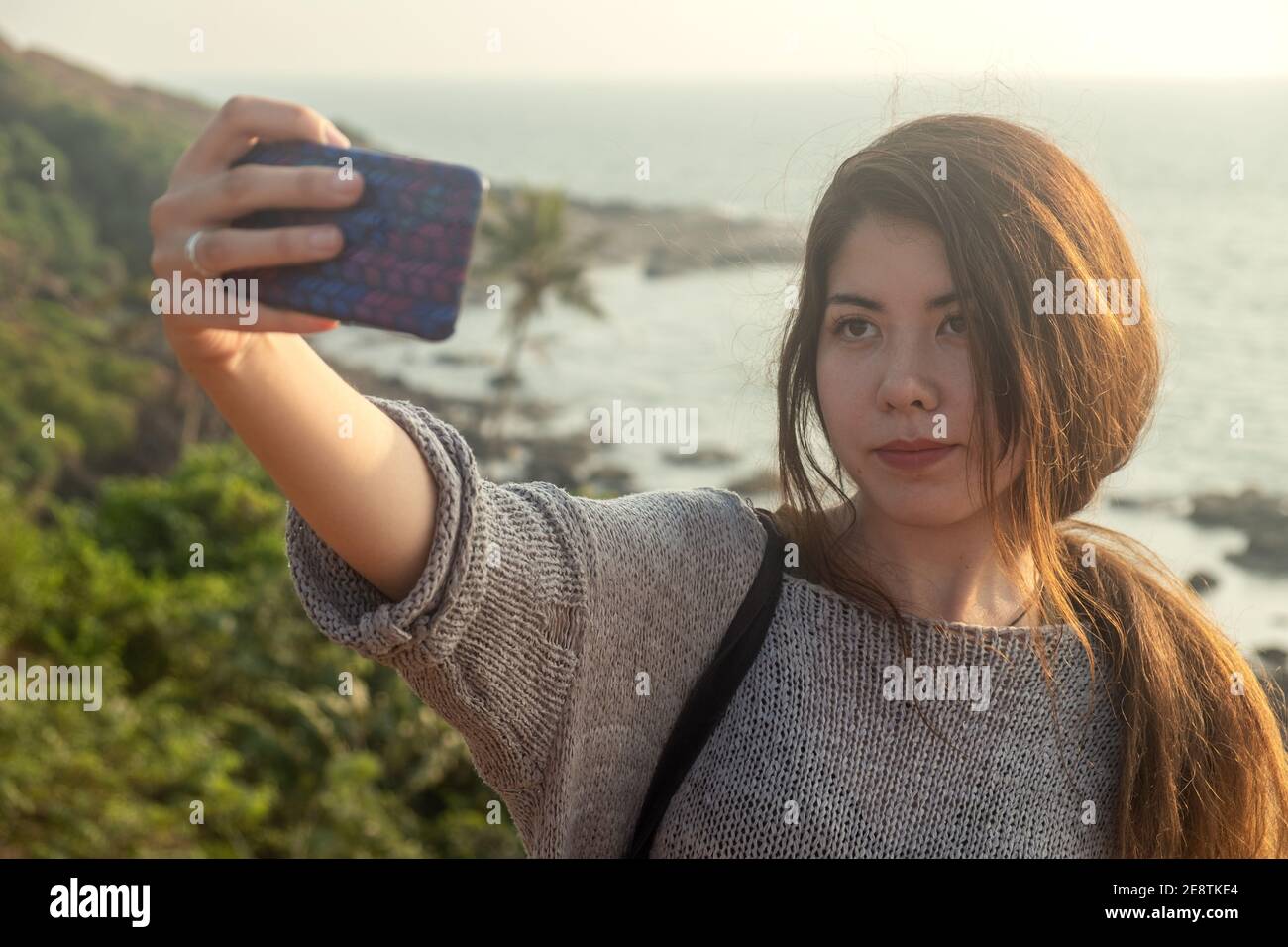 Young woman traveling around Goan coastline beach in India county Stock ...