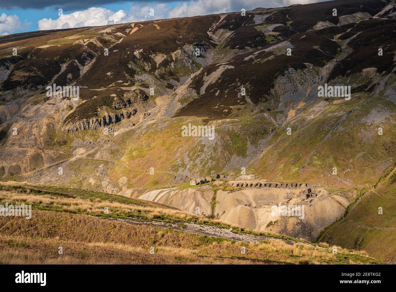 Yorkshire Dales landscape at the Gunnerside Gill, with the remains of ...