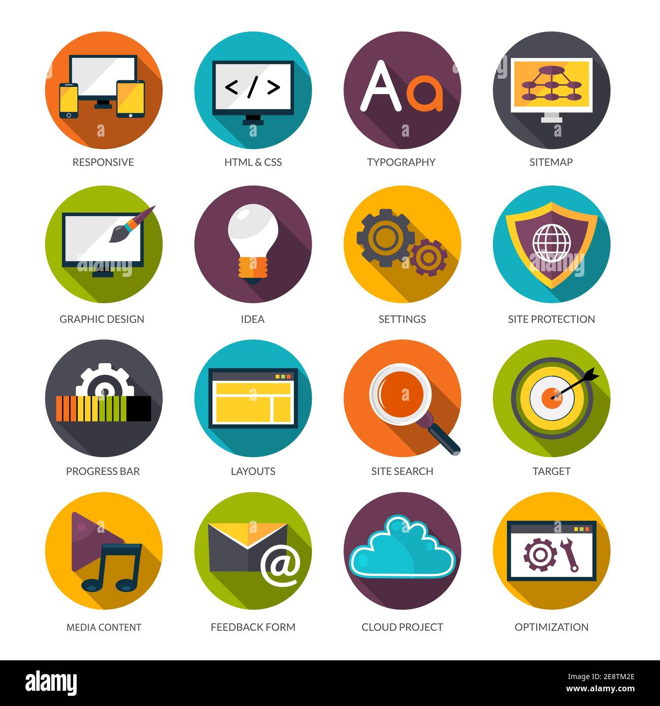 Web design flat icons set with site protection progress bar ...