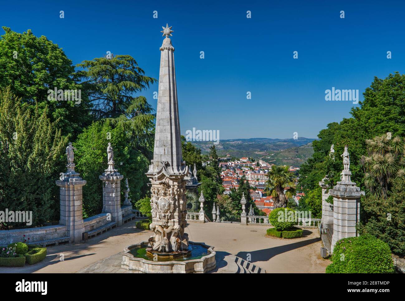 Baroque obelisk, statues at staircase to Santuario de Nossa Senhora dos ...