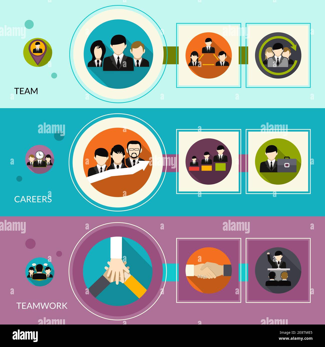 Human resources horizontal banners set with flat team career teamwork elements isolated vector ...
