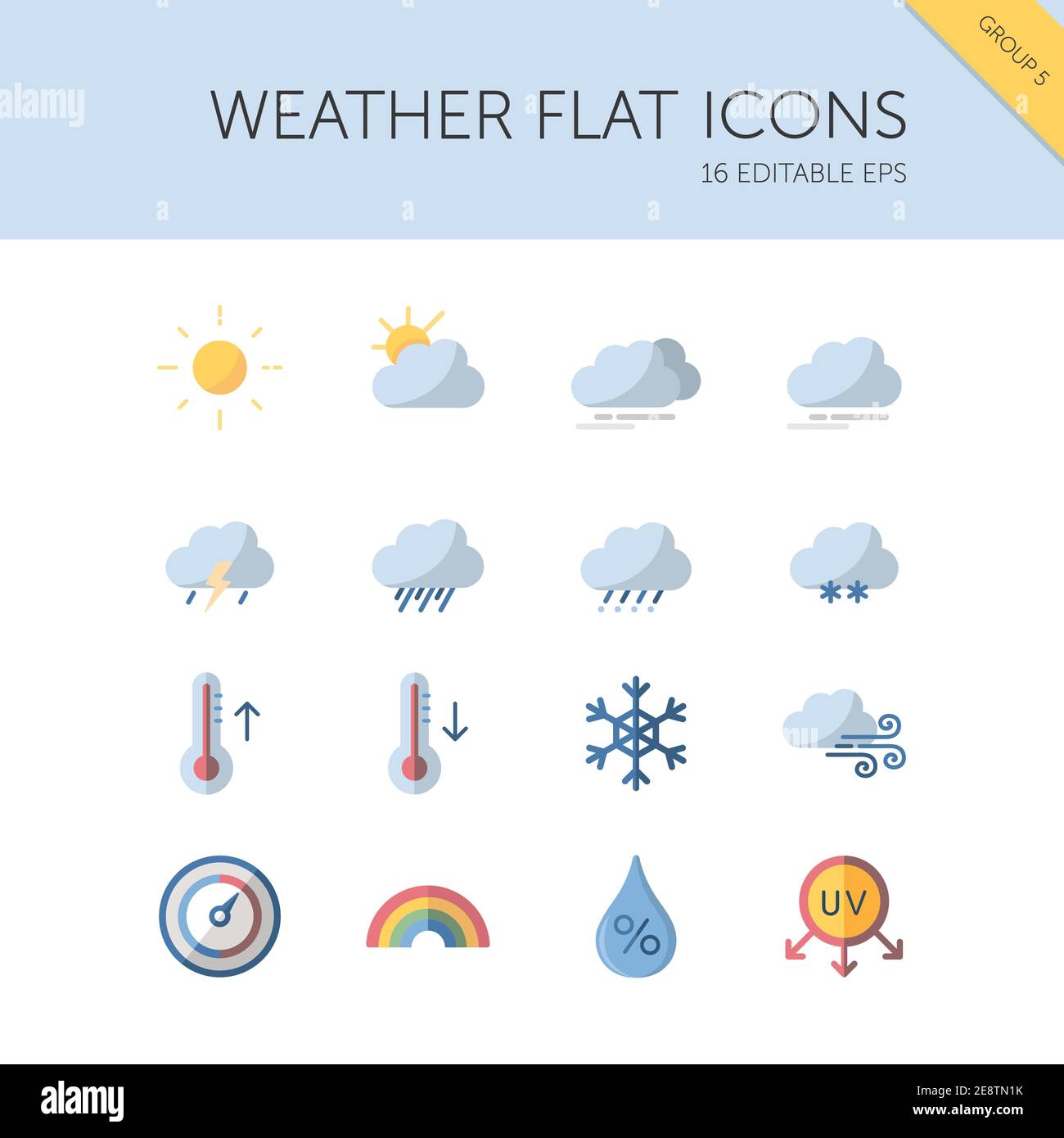 Weather and meteorology group. Sun, clouds, temperature and pressure ...