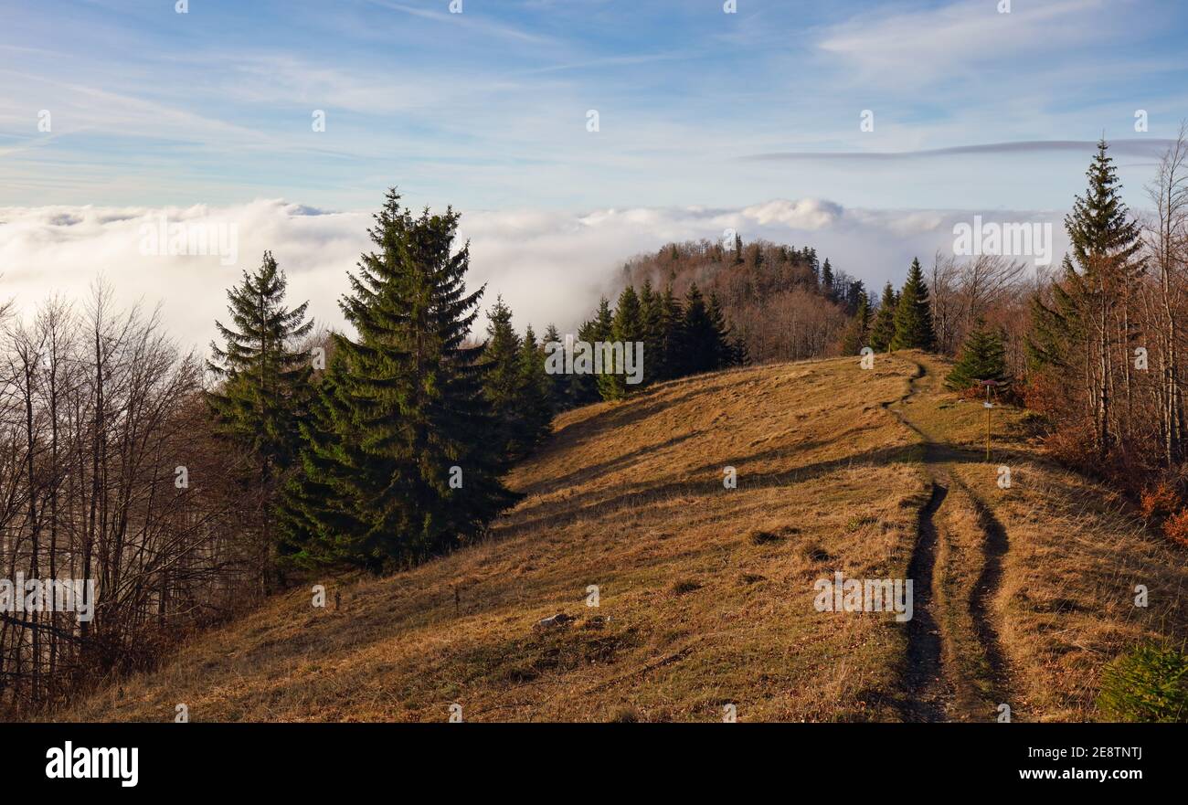 Mountains Landscape with Inversion in the Valley at Sunset, Slovakia ...