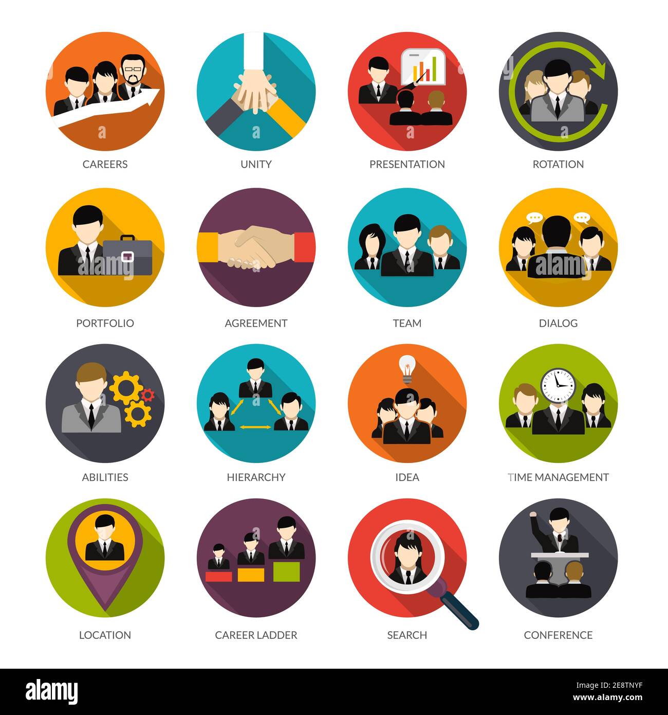 Human resources flat icons set with office hierarchy team management ...