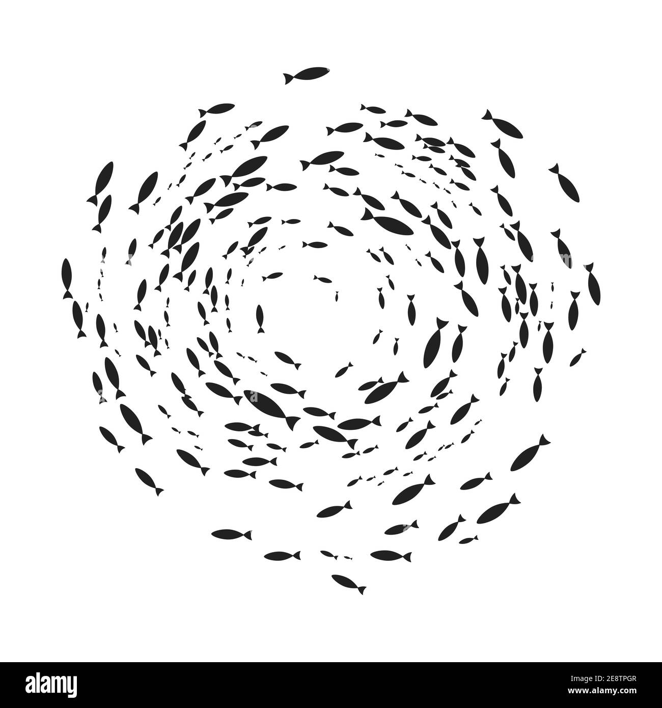 Silhouettes school of fish with marine life of various sizes swimming ...