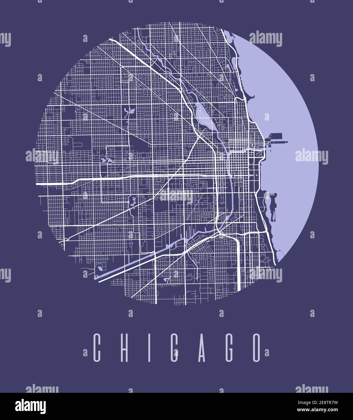 Chicago map poster. Decorative design street map of Chicago city ...