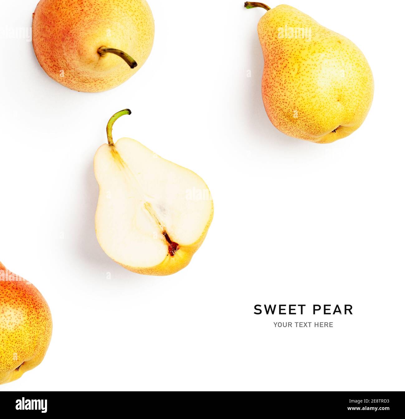 Pear fruit composition and creative layout isolated on white background ...