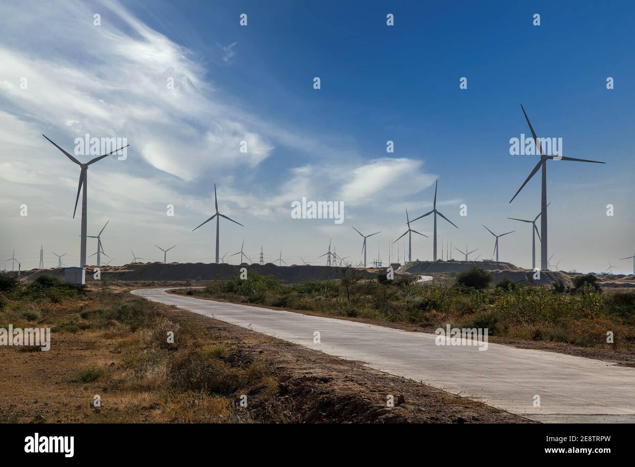 view of wind power plant. Vast turbine wind mills farm at jhimpir Stock ...