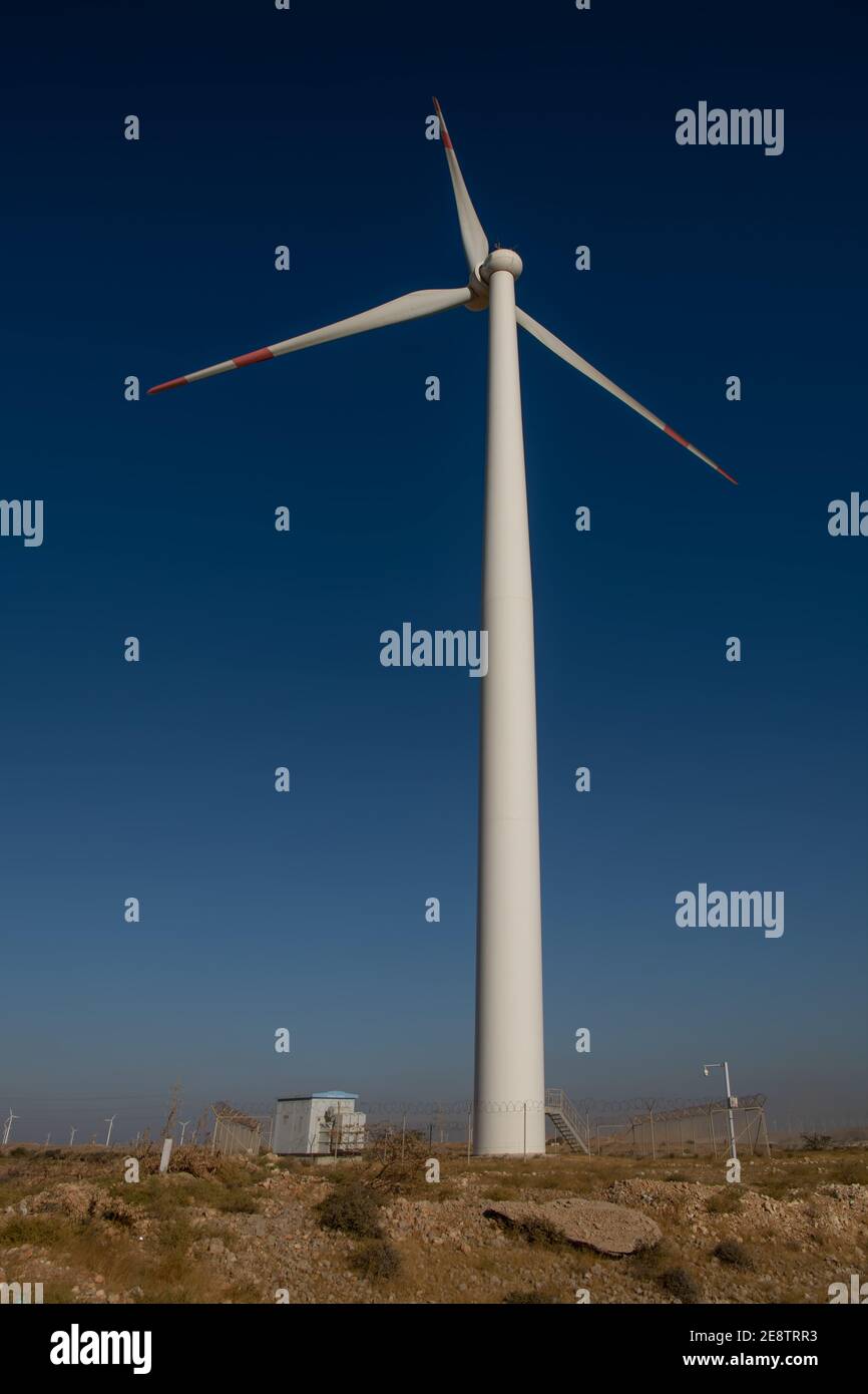 view of wind power plant. Vast turbine wind mills farm at jhimpir Stock ...