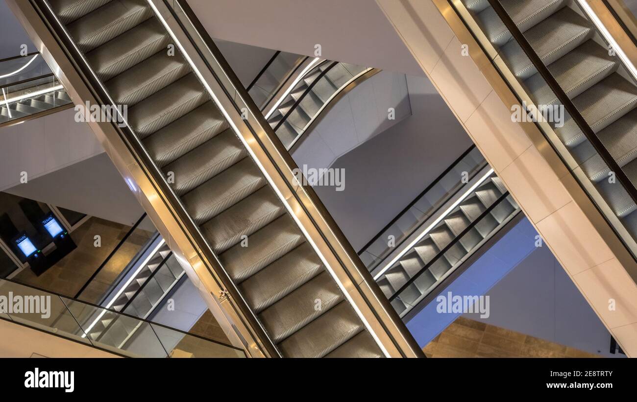 Escalators in modern public library seen from above Stock Photo - Alamy