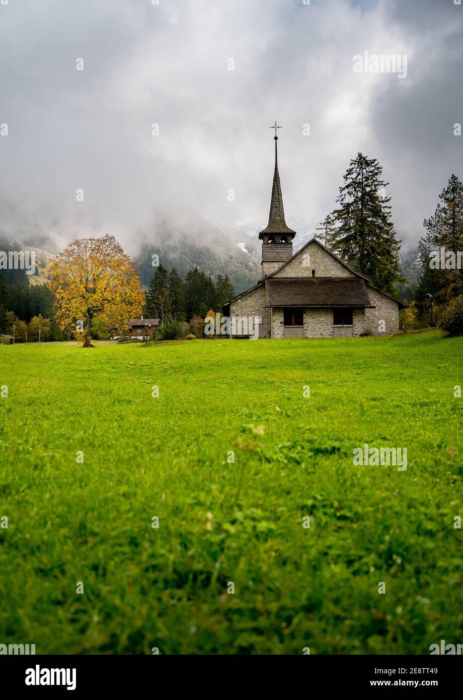church of Kandersteg in autumn Stock Photo - Alamy