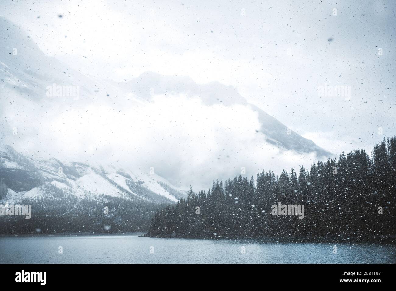 heavy snowfall at Lake Oeschinensee in autumn Stock Photo - Alamy