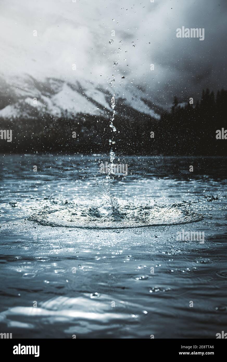 water splatter after throwing a rock into a mountain lake Stock Photo ...