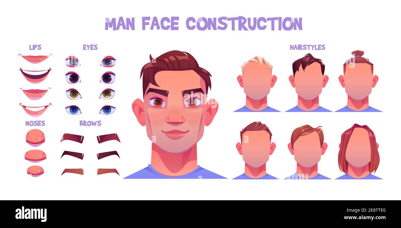 Man face constructor, avatar of caucasian male character creation heads ...