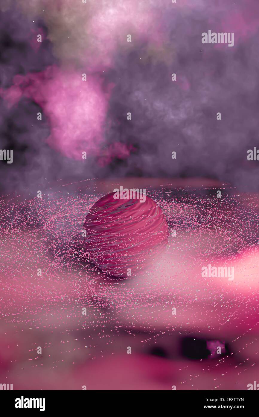 Abstract planet with asteroids in pink world. 3d rendering Stock Photo ...