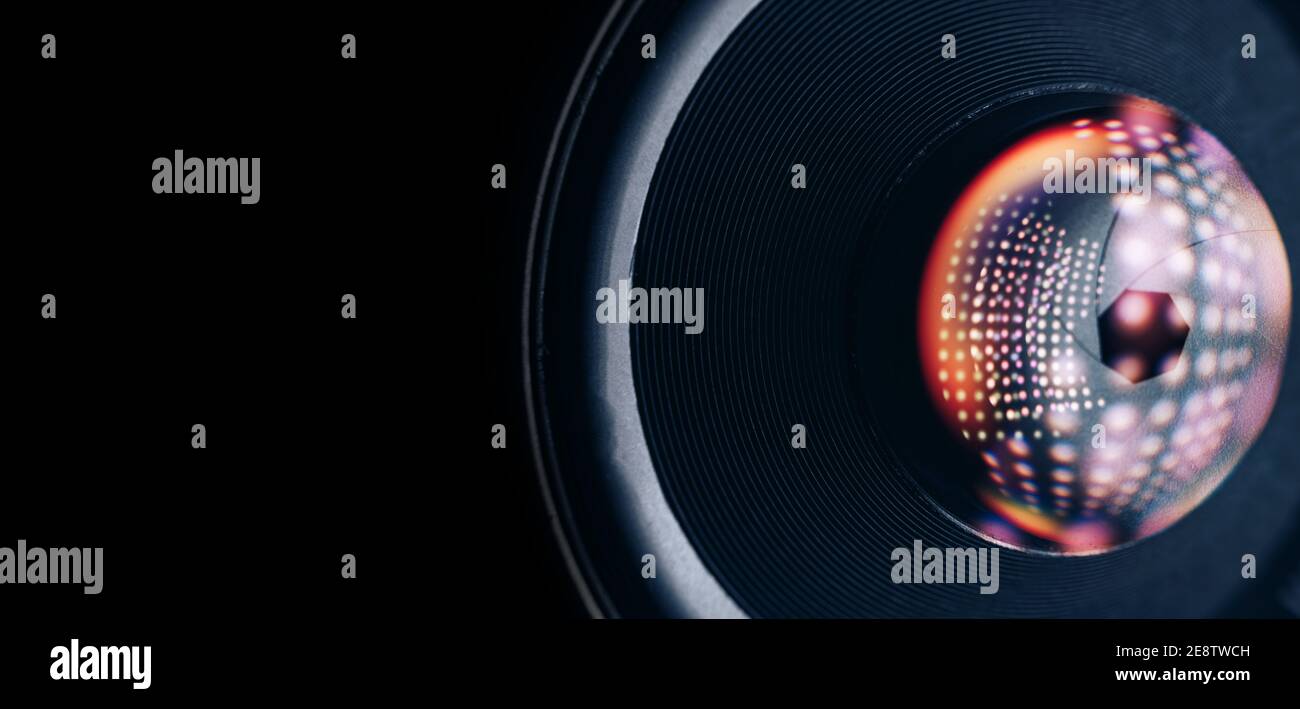 Beautiful abstract camera lens with glass reflection. Background ...