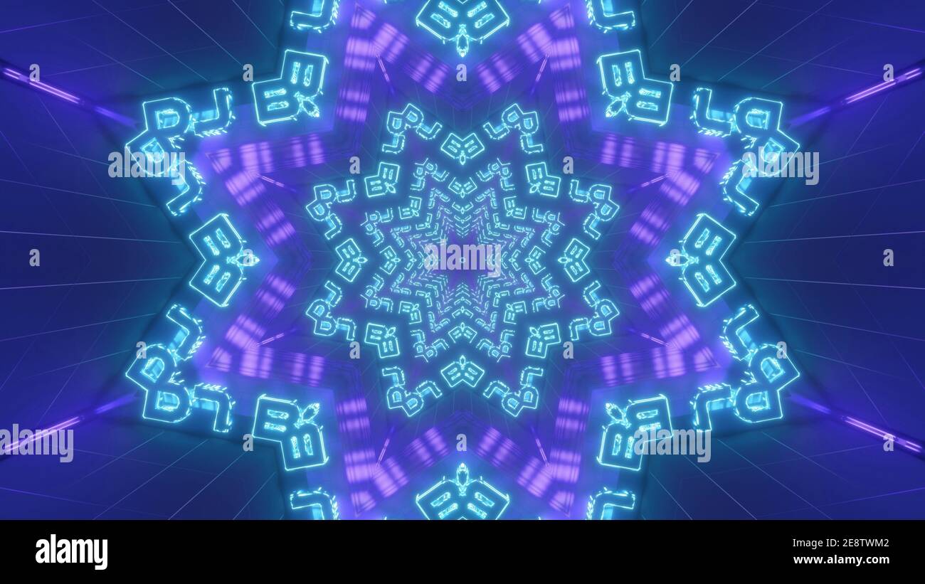 Abstract neon snowflake 3d illustration pattern Stock Photo - Alamy